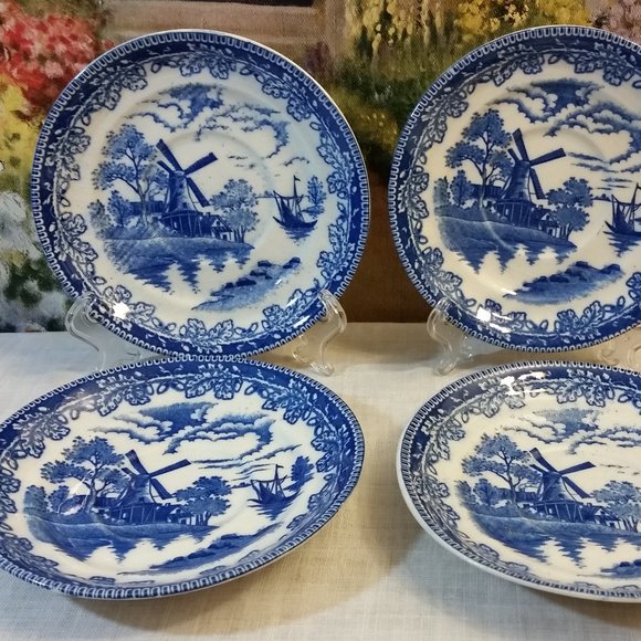 DUTCH WINDMILL SCENE | Dining | Vintage Japan Blue White Dutch Windmill ...